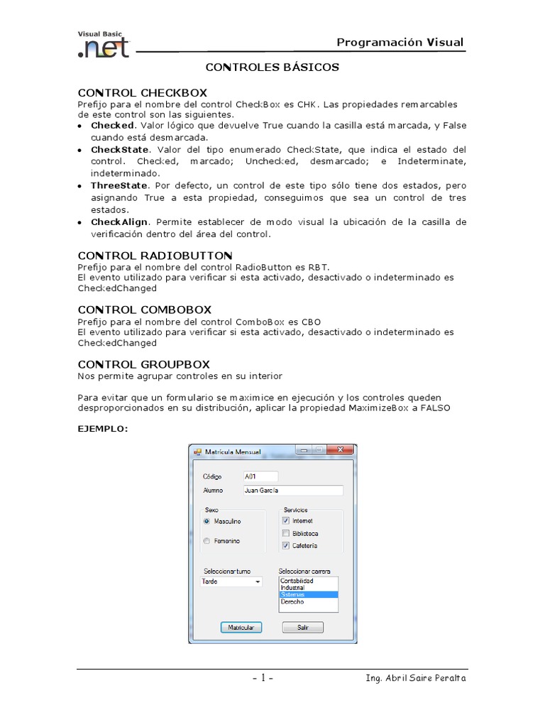 Sesión 08 Control ComboBox, RadioButton y CheckBox | PDF | Áreas de ...