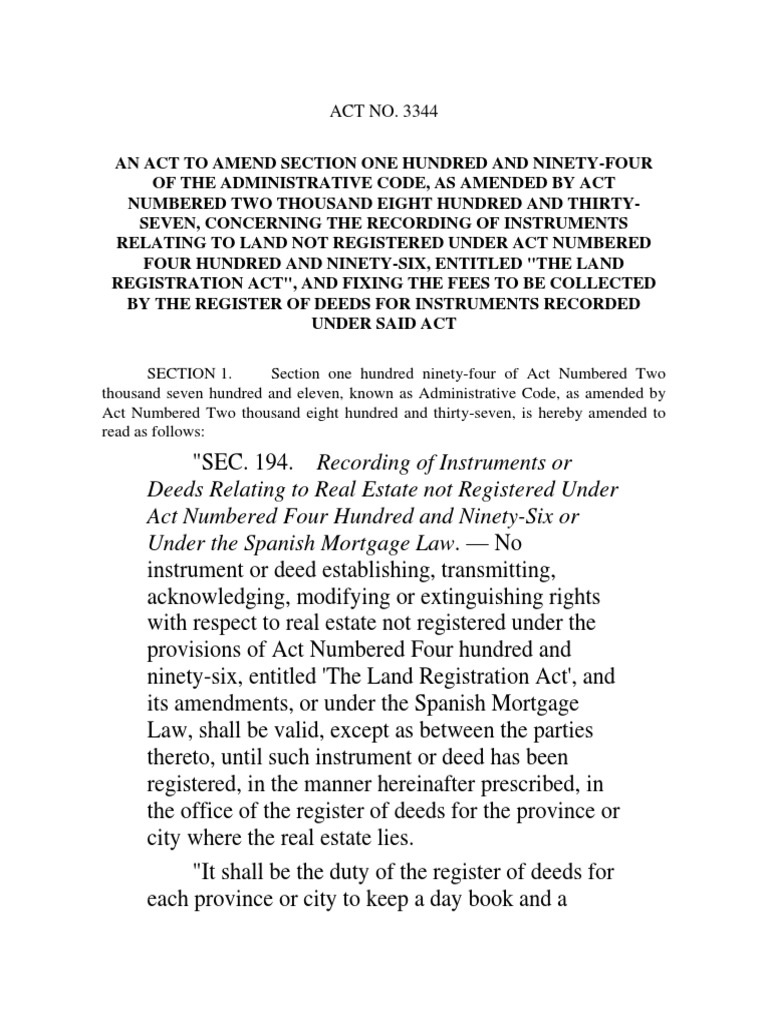 ACT NO. 3344 | Deed | Property