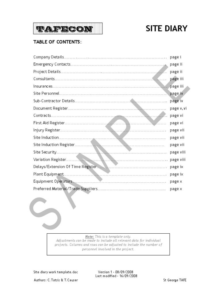 Site Diary Work Template | PDF | Fax | Economic Sectors