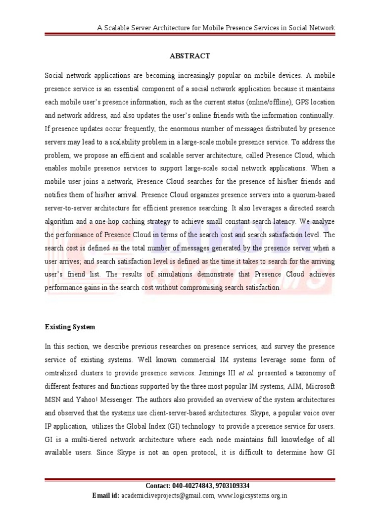 LSJ1319 - A Scalable Server Architecture For Mobile Presence Services ...