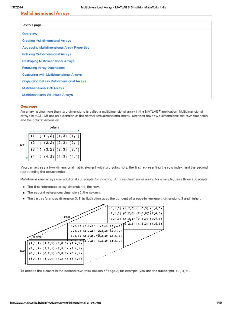 Multidimensional Arrays - MATLAB & Simulink - MathWorks India | PDF | Matlab | Array Data Type