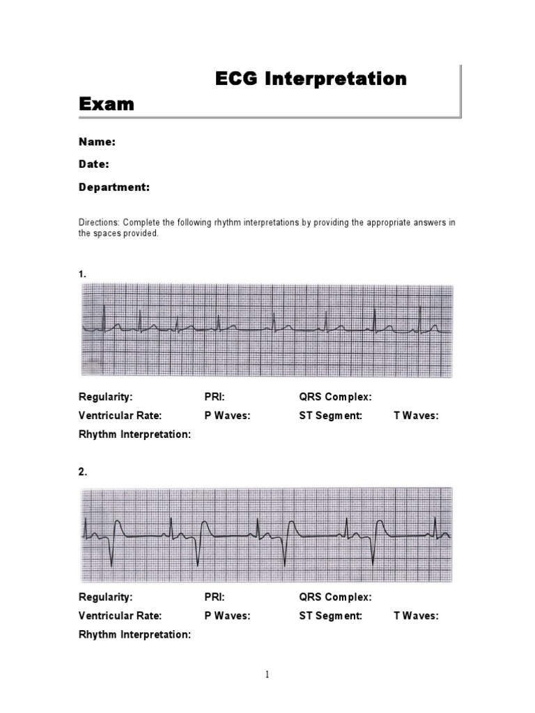 Basic EKG Interpretation Exam | PDF | Electrocardiography ...