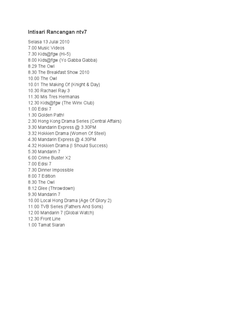NTV7 Programme Schedule for July 13, 2010 | PDF