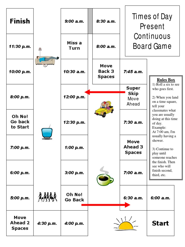 Times of Day Present Continuous Board Game: Finish | PDF