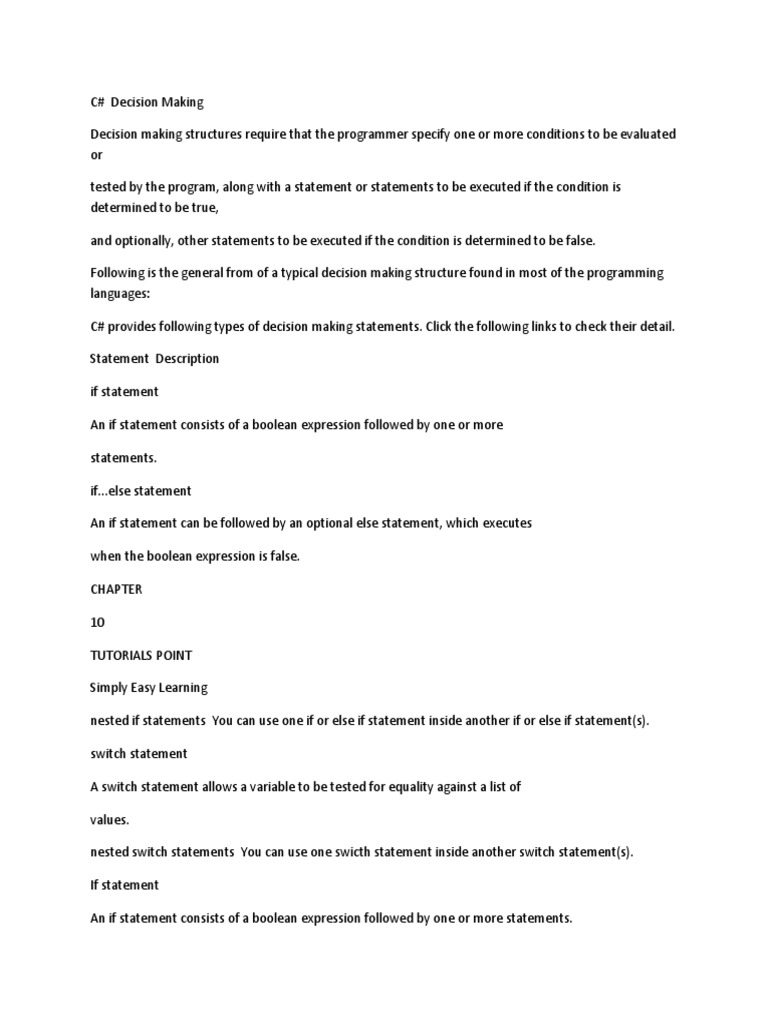C Decision Making Pdf C Sharp Programming Language Boolean 1318