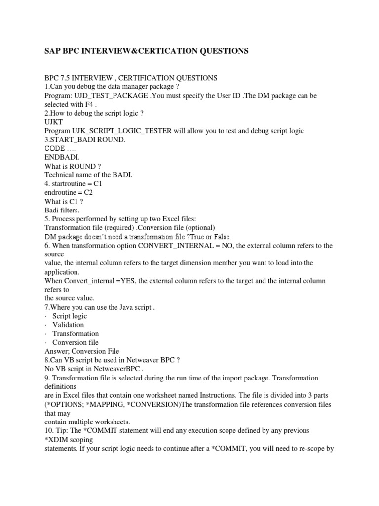 Sap BPC Interview Questions | PDF | Scope (Computer Science) | Scripting Language