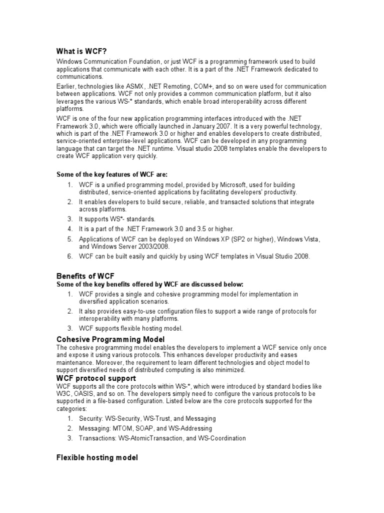 What Is WCF?: Some of The Key Features of WCF Are | Download Free PDF ...