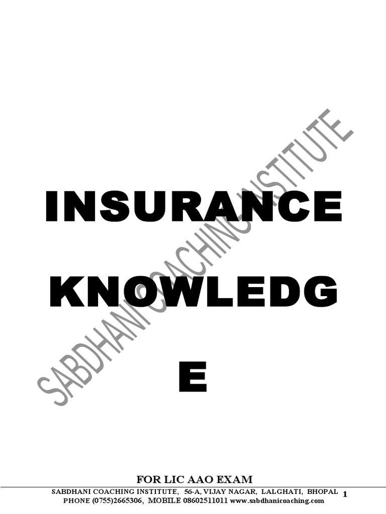 Insurance Knowledg E: For Lic Aao Exam | PDF | Financial Services ...