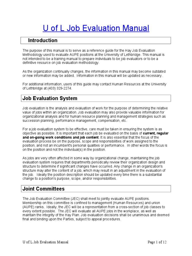 Job Evaluation Manual | PDF | Evaluation | Employment