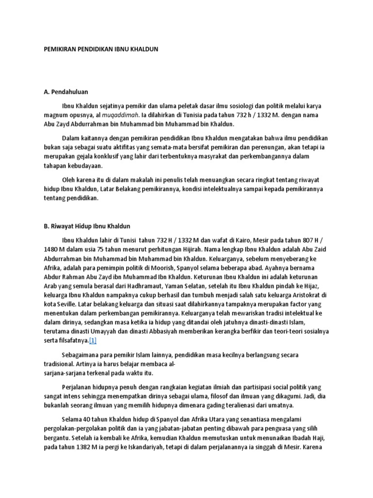 Pemikiran Pendidikan Ibnu Khaldun | PDF