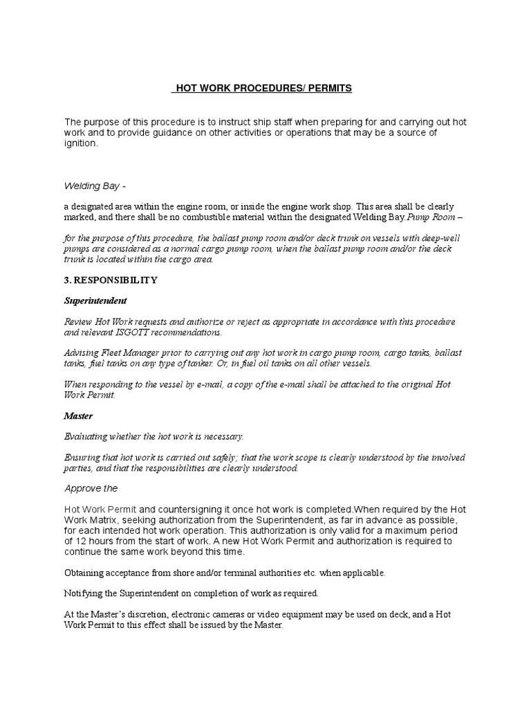 Hot Work Procedures: Permit | PDF | Oil Tanker | Water Transport