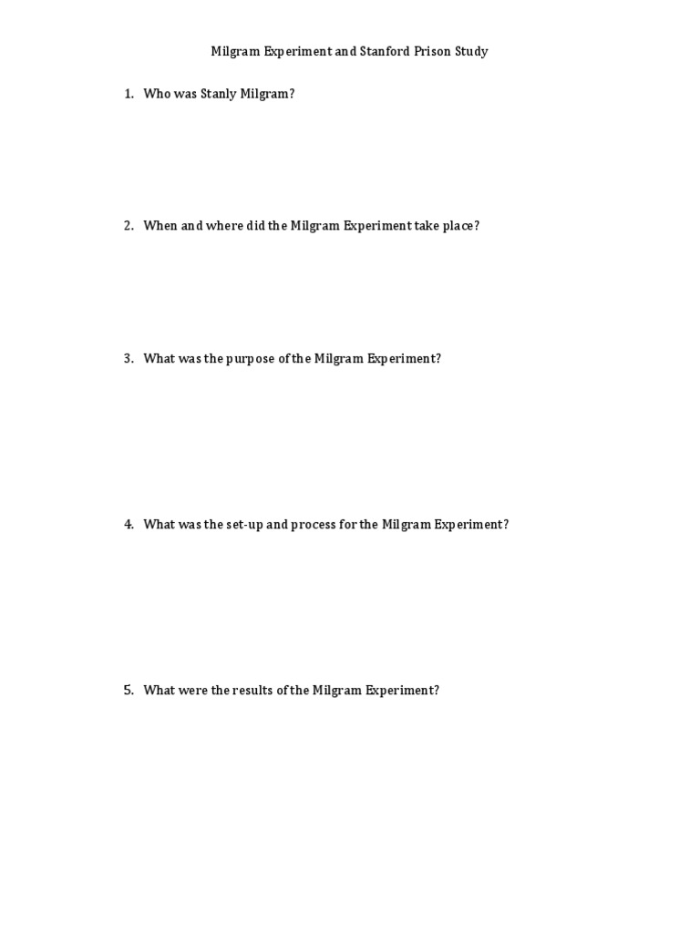 Stanford Prison and Milgram Experiment Worksheet | PDF