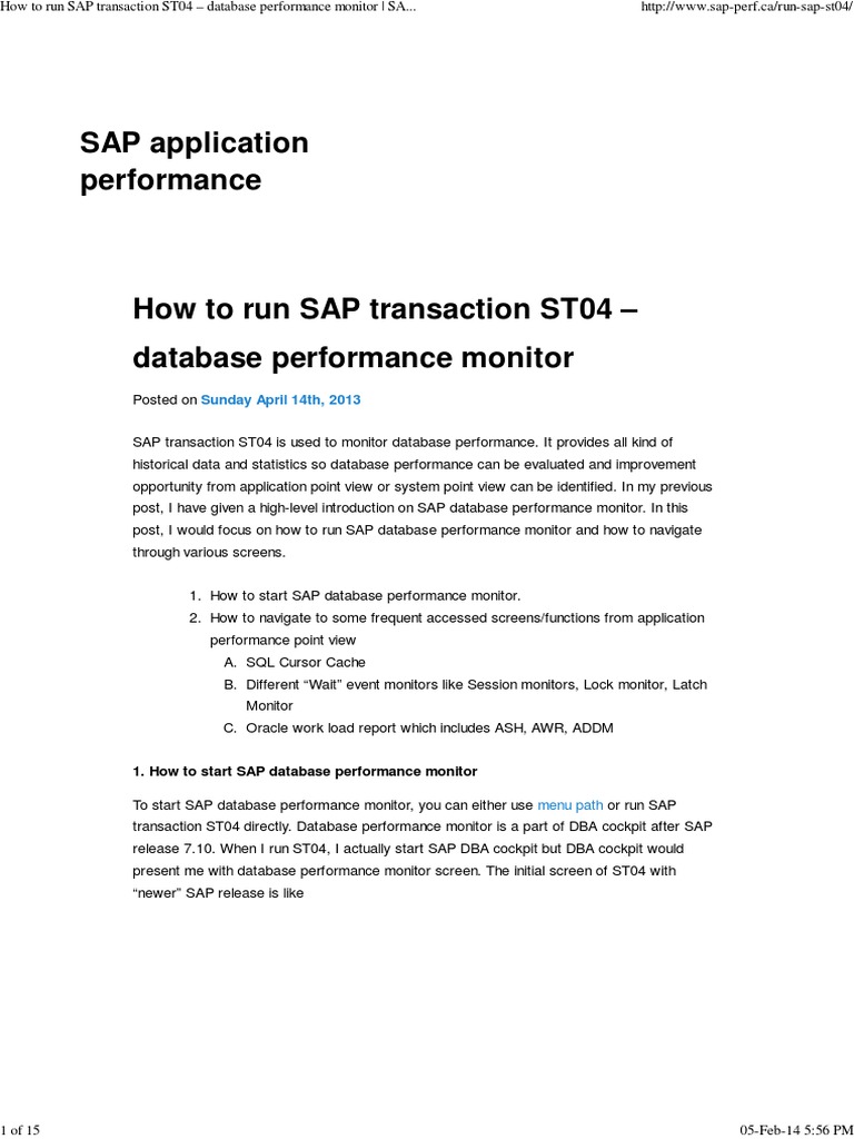 How To Run SAP Transaction ST04 - Database Performance Monitor - SAP Application Performance ...
