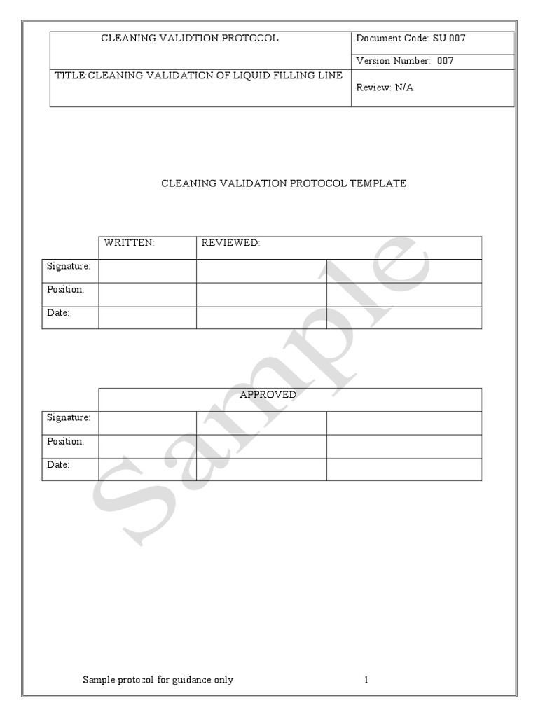 Sample Cleaning Validation Protocol | PDF