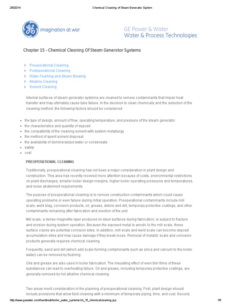 Chemical Cleaning of Steam Generator System by GE | PDF | Boiler | Steam