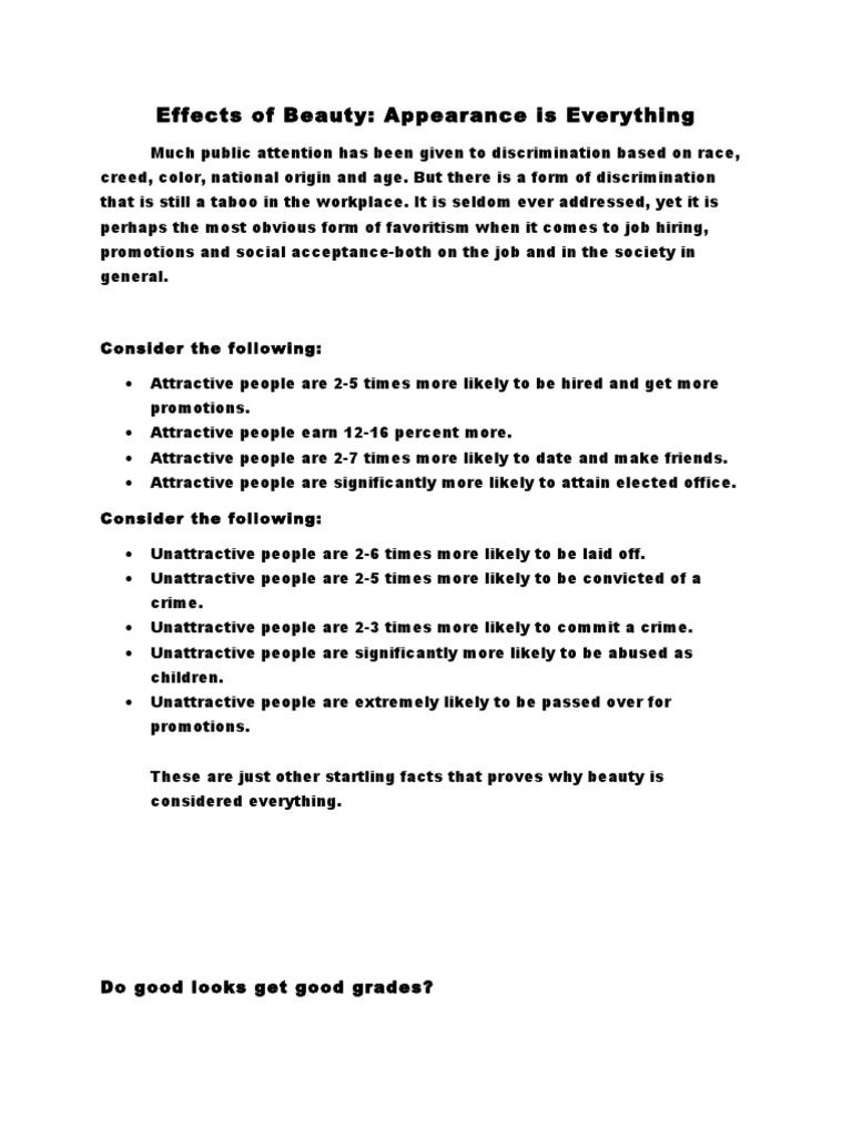Effects of Beauty | PDF | Physical Attractiveness | Beauty