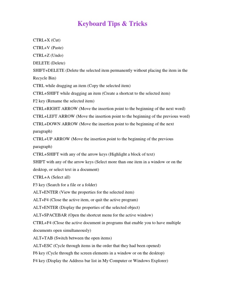 Keyboard Tips & Tricks | PDF | Computer Keyboard | Command Line Interface