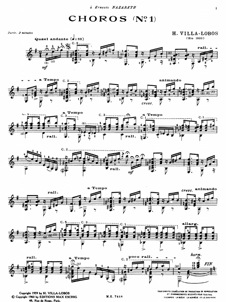 Villa-Lobos - ChoRos No.1 Guitar | PDF