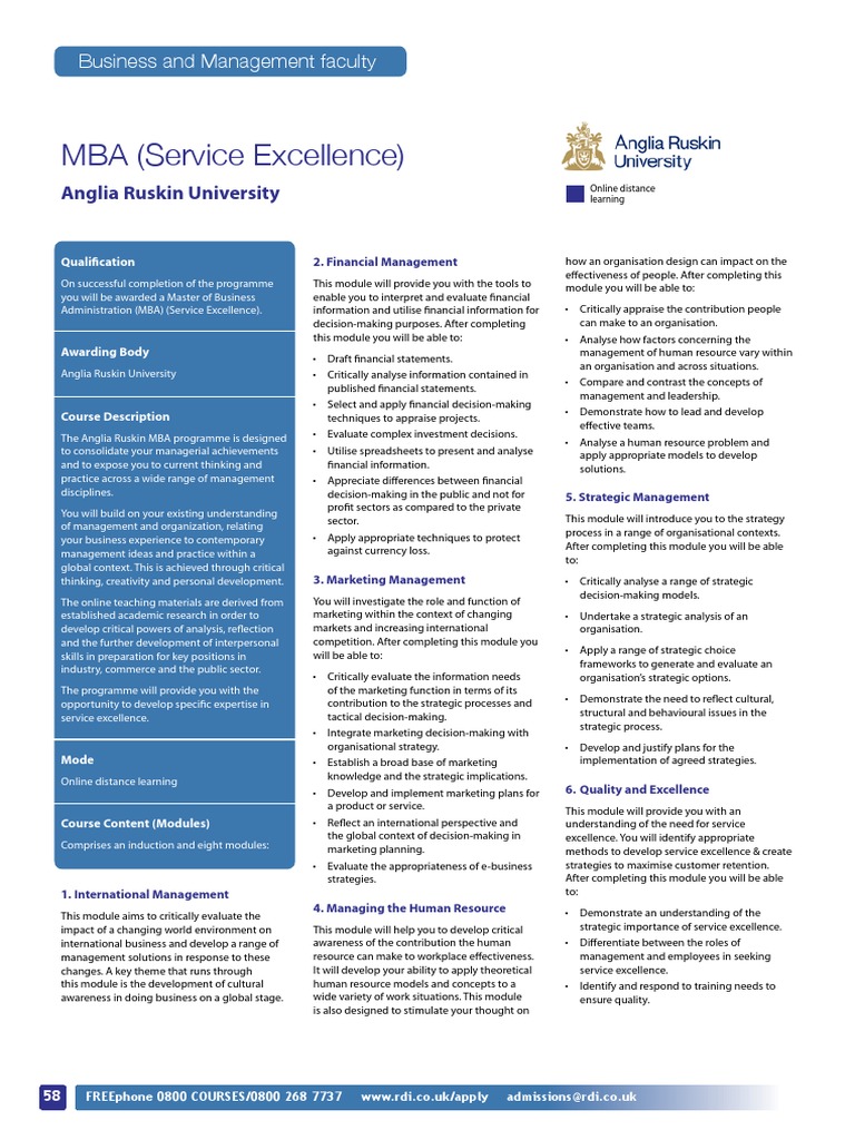 Master of Business Administration (MBA) in Service Excellence: A ...