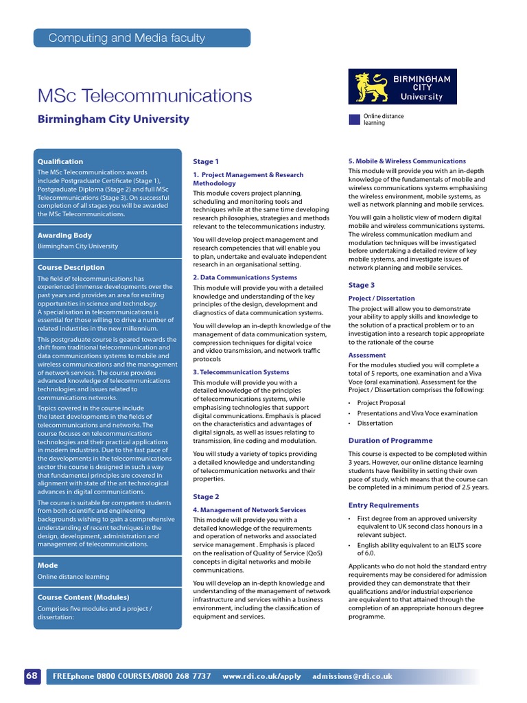 MSC Telecommunications BCU | PDF | Telecommunication | Data Transmission