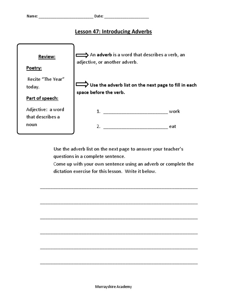 Lesson 47: Adverbs Introduction | PDF