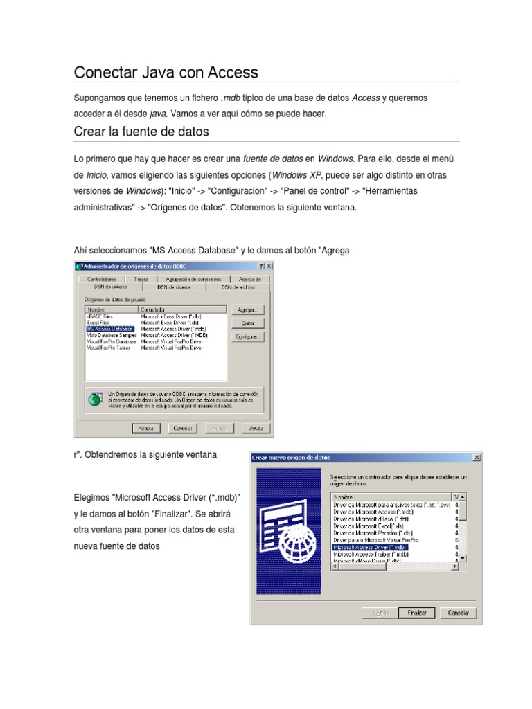 Conectar Java Con Access | PDF | Java (lenguaje de programación) | Ventana (informática)