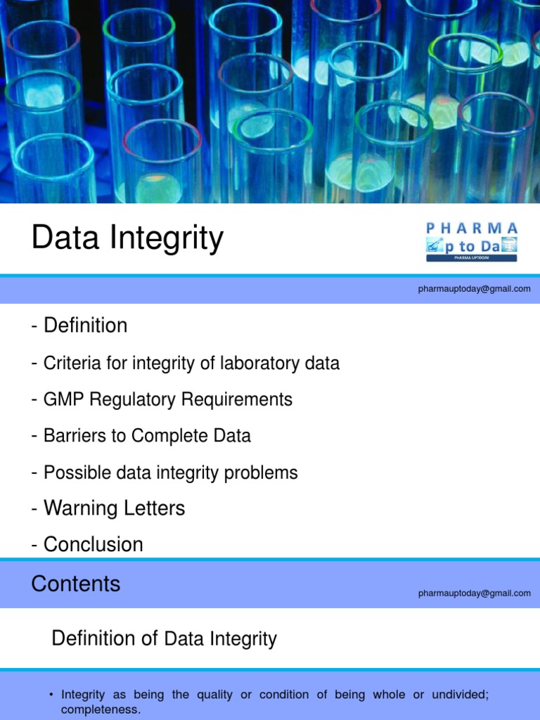Presentation On Data Integrity | PDF | Assay | Food And Drug Administration