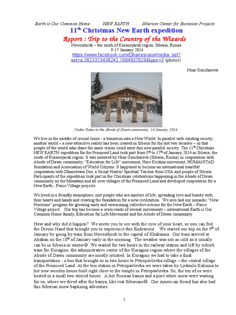 11th New Earth Expedtion Report - The Abode of Dawn (Vissarion ...