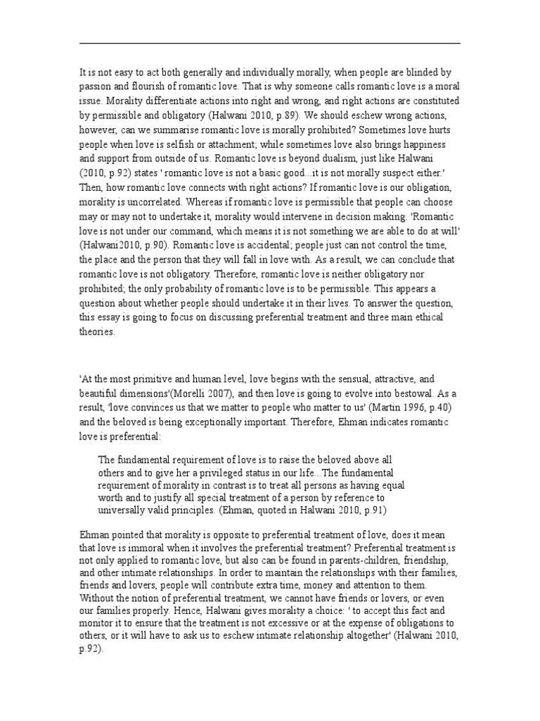 Romantic Love Is A Moral Issue | PDF | Utilitarianism | Romance (Love)