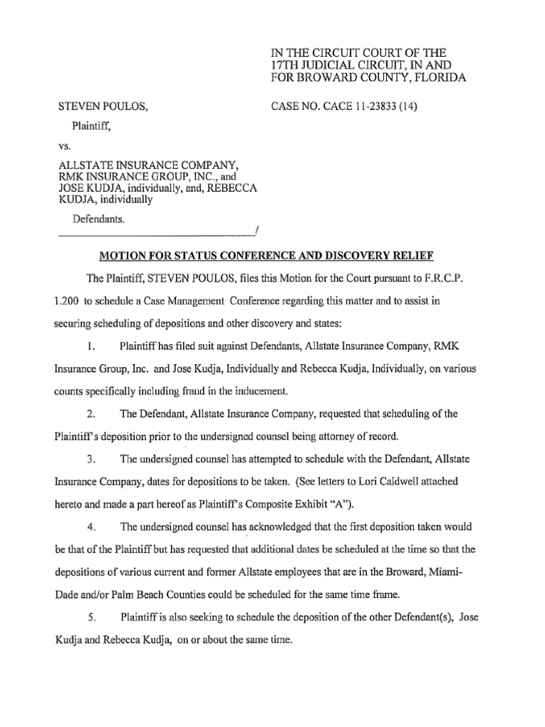 Motion For Status Conference and Discovery Relief | PDF