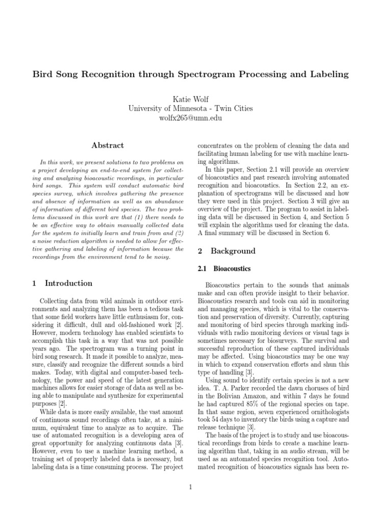 Bird Song Recognition Through Spectrogram Processing and Labeling | PDF ...