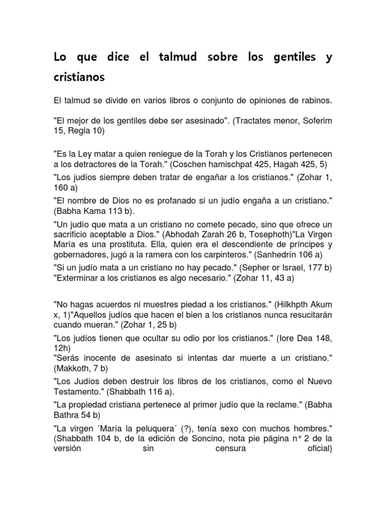 Lo Que Dice El Talmud Sobre Los Gentiles y Cristianos | Descargar ...
