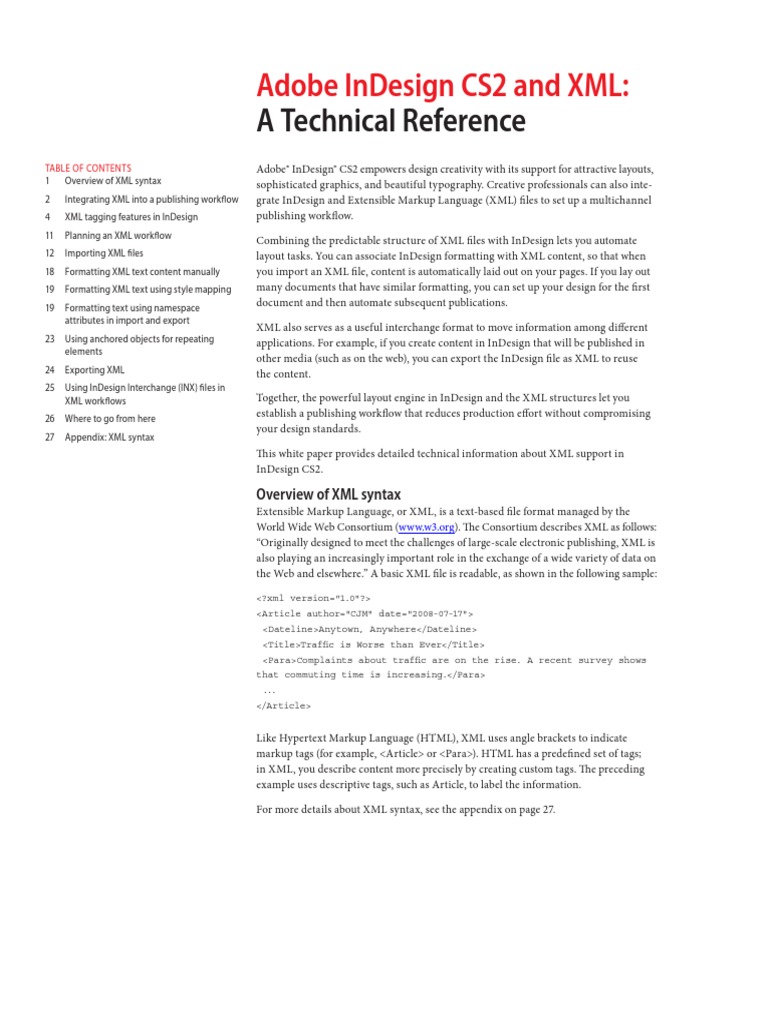 InDesign and XML Tech Ref | PDF | Html Element | Xml