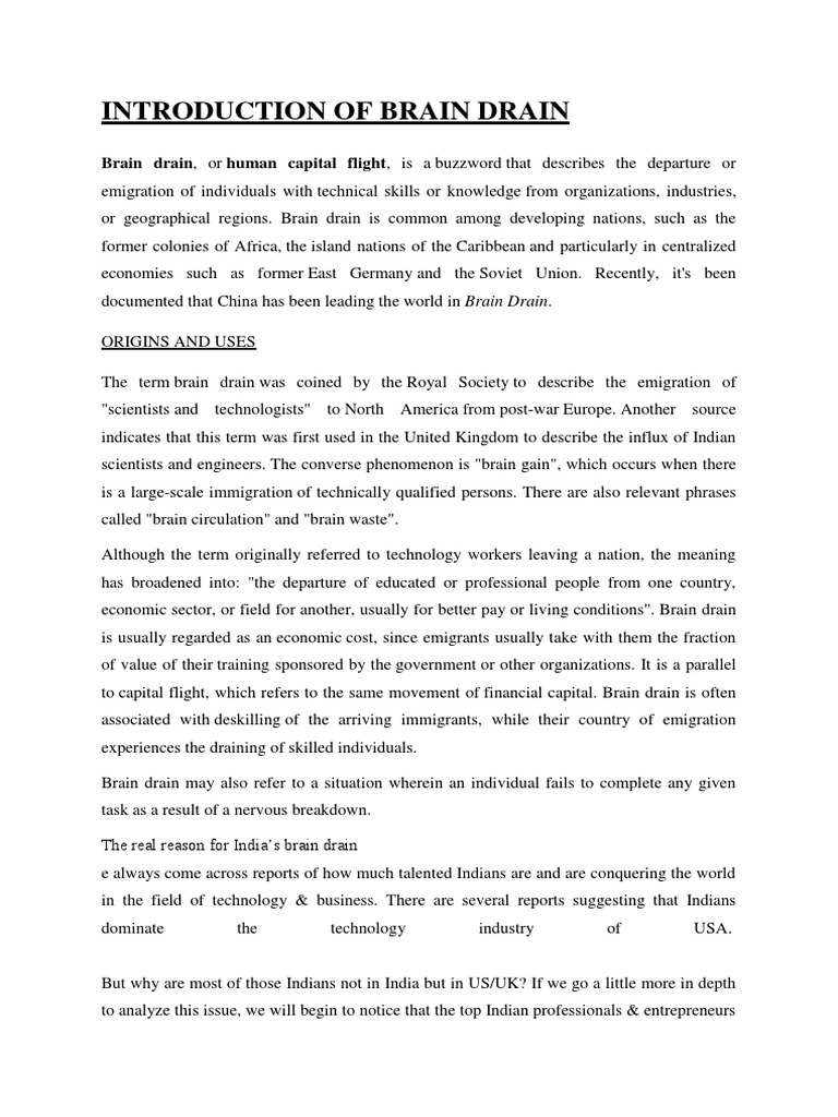 Introduction of Brain Drain | PDF | Human Capital Flight | Immigration