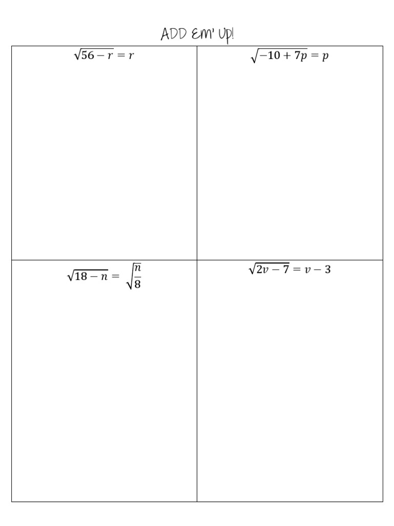 Add em Up Radical Rational Equations Game | PDF