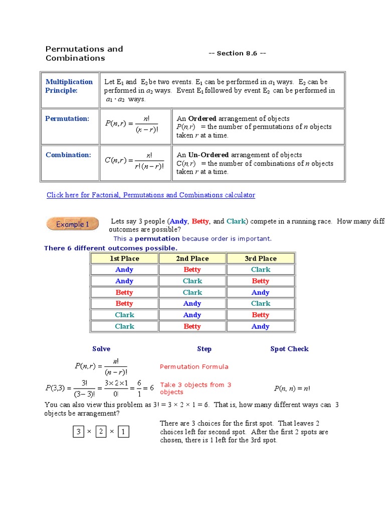 Permutations and Combinations | PDF | Combinatorics | Teaching Mathematics