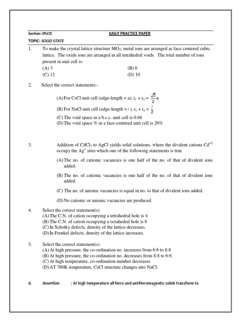 Solid State | PDF | Crystal Structure | Ion