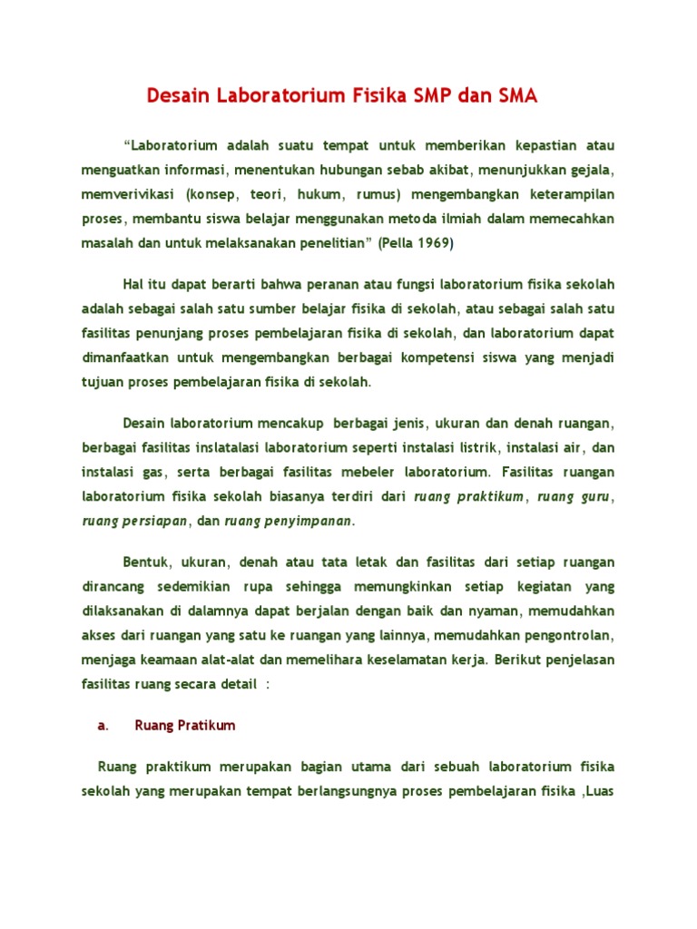 Desain Laboratorium Fisika SMP Dan SMA Bahan | PDF