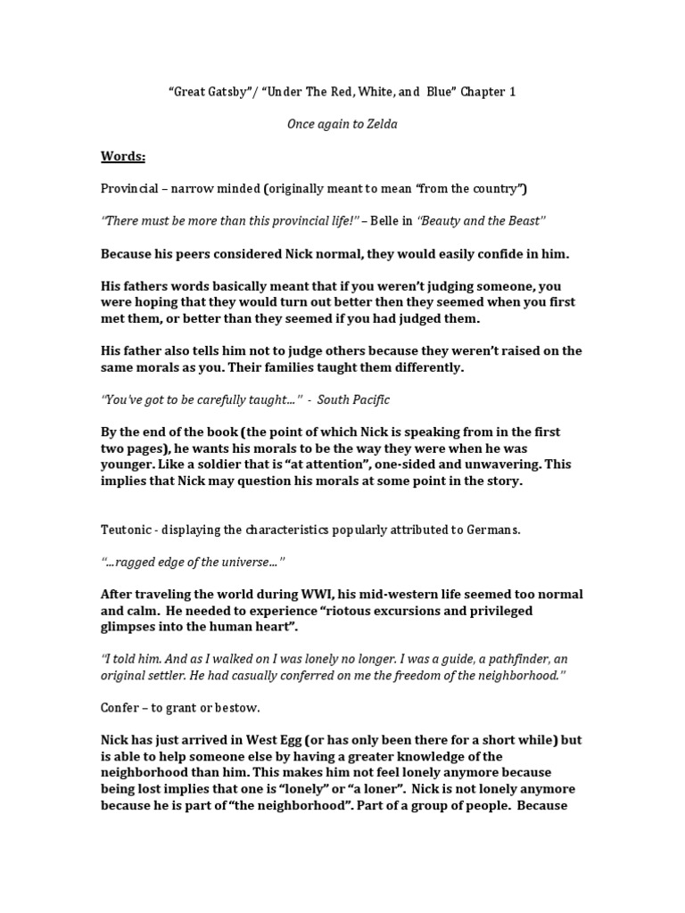 Great Gatsby Chapter 1 Notes | PDF | The Great Gatsby