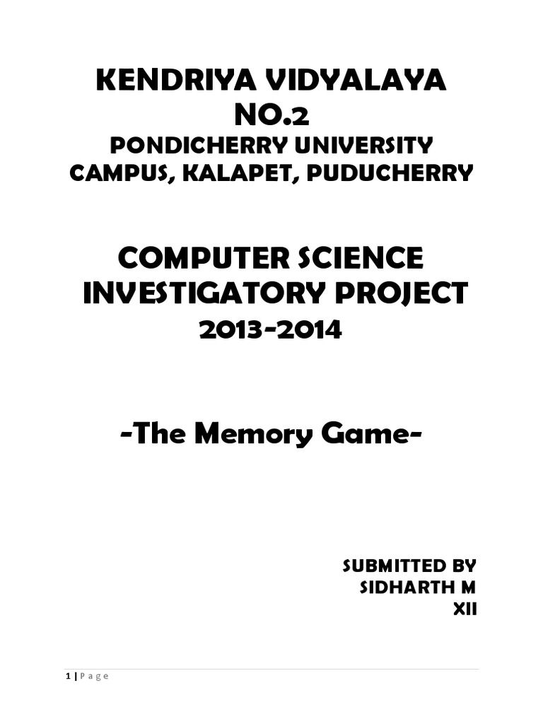 Computer Investigatory Project Cbse Class 12 Pdf Computer Programming Computing 
