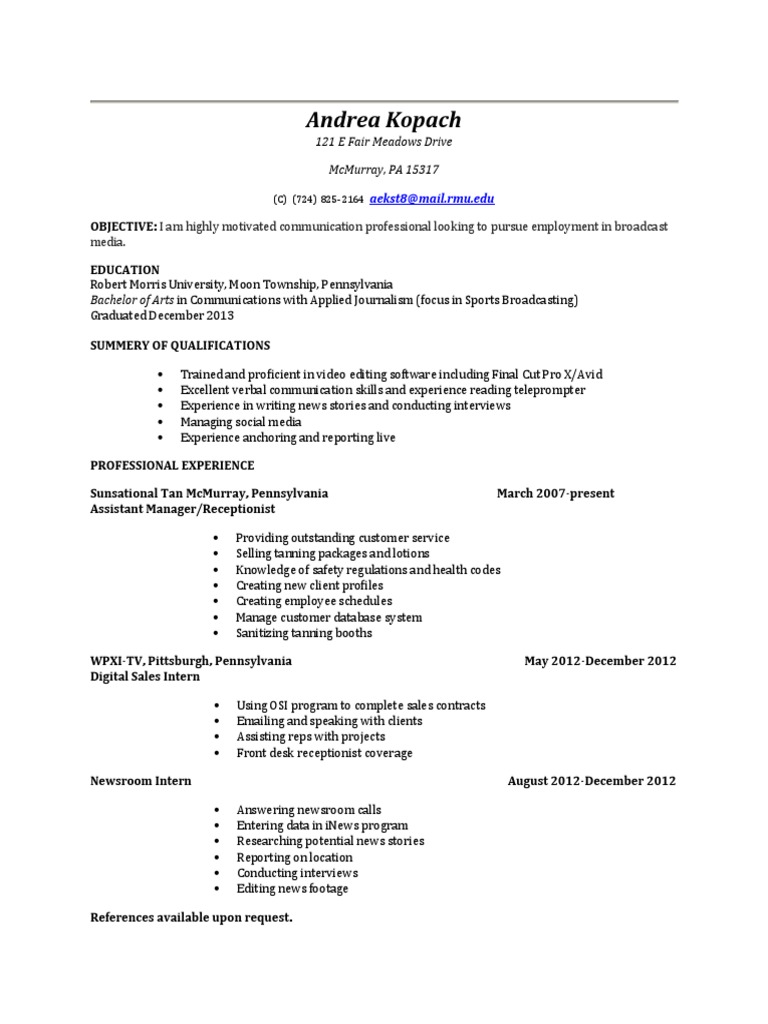 Broadcast Media Job Seeker Resume | PDF