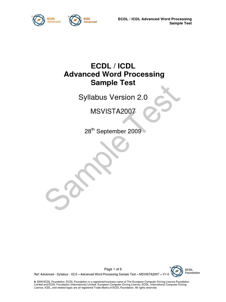 Advanced Word Processing Sample Test | PDF | Hyperlink | Paragraph