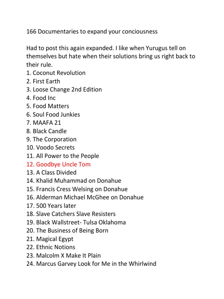 166 Consciousness-Expanding Documentaries | PDF | Malcolm X | Slavery