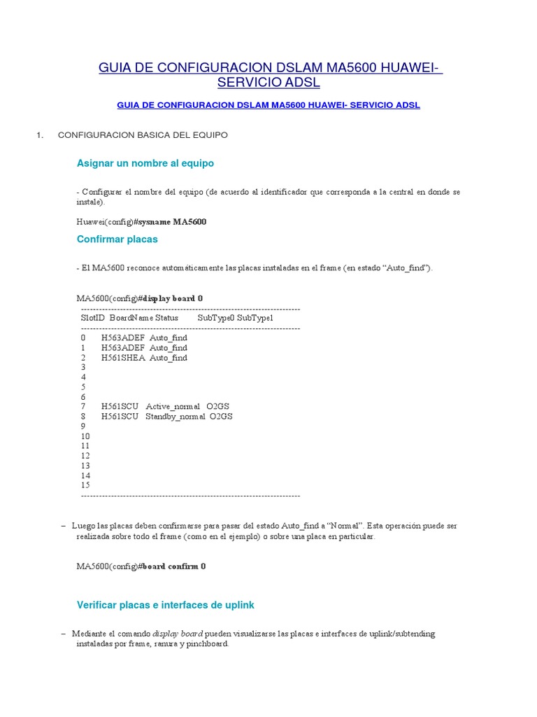 Guia de Configuracion Dslam Ma5600 Huawei | PDF | Dirección IP ...