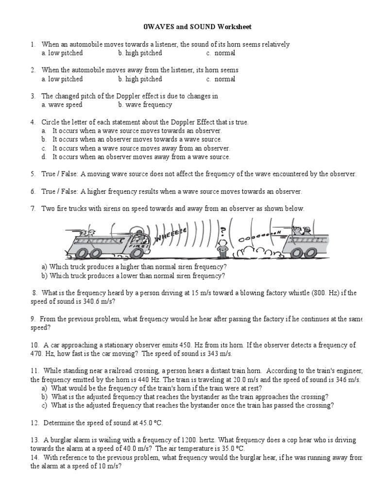 Doppler (Sound) Worksheet | PDF | Doppler Effect | Frequency