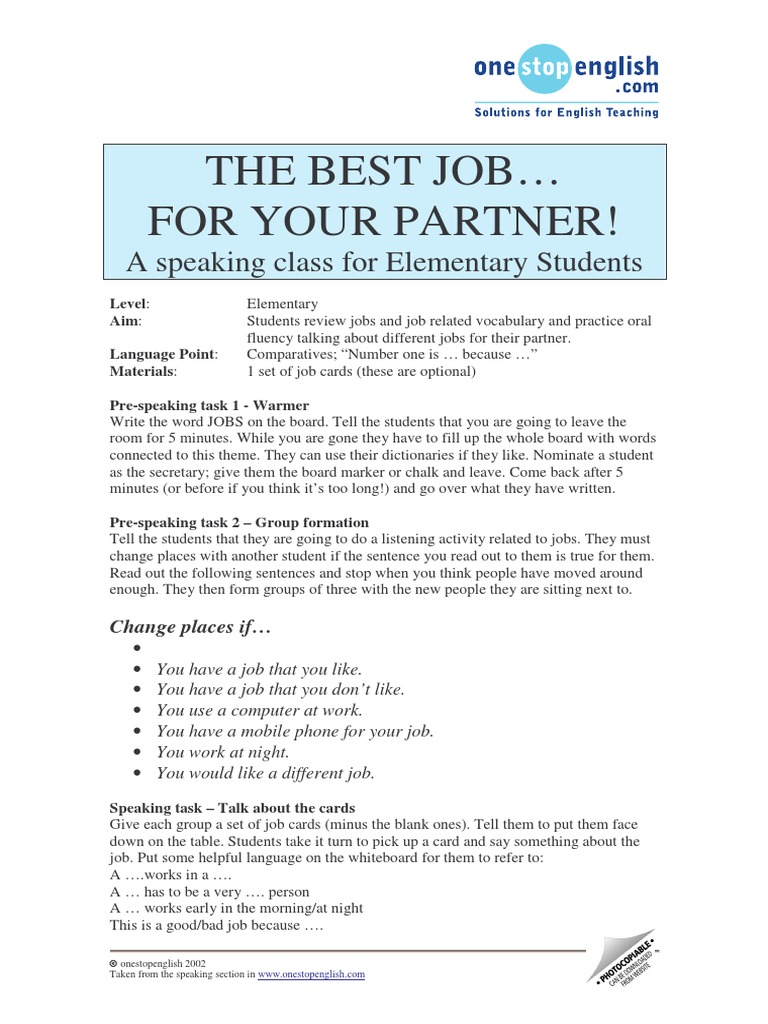 Esl Speaking Jobs | PDF | Career & Growth
