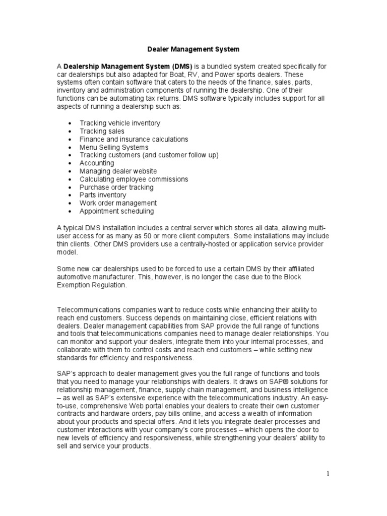 Dealer Management System | PDF | Car Dealership | Sales