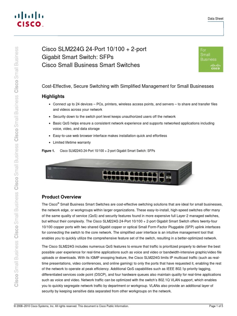 Cisco Slm224G 24-Port 10/100 + 2-Port Gigabit Smart Switch: Sfps Cisco ...