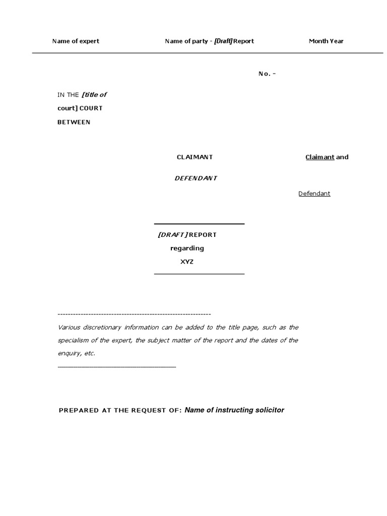Expert Report on [Subject Matter] for Claimant v. Defendant | PDF ...