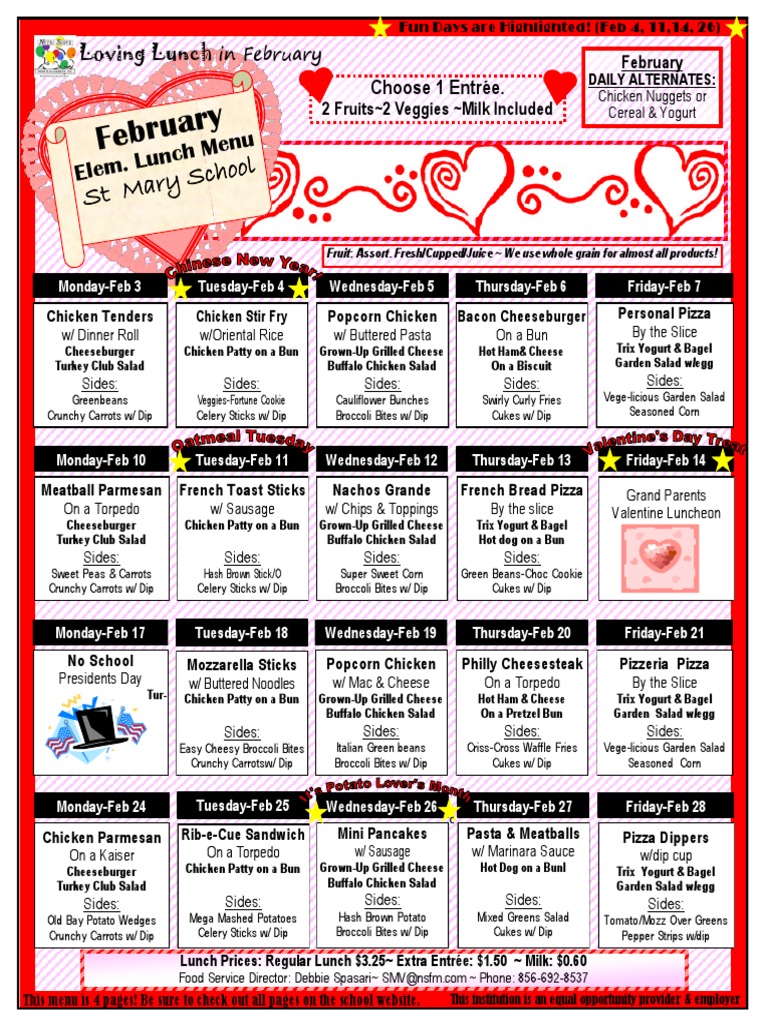 February Lunch Menu | Download Free PDF | Salad | Lunch